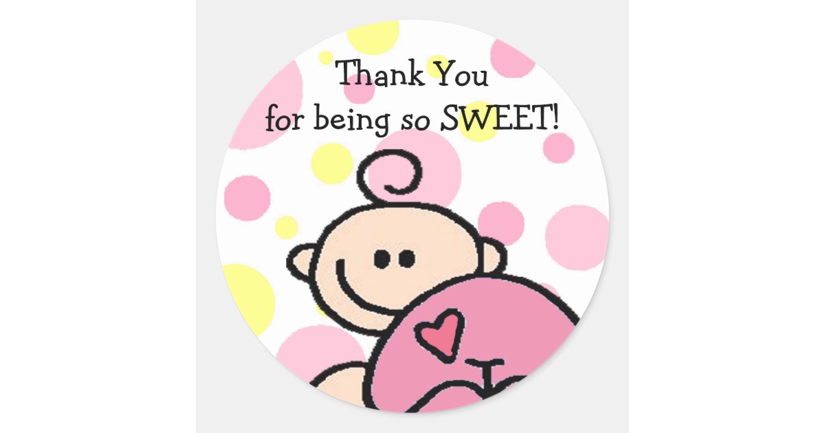 Thank You Tickled Pink Girl Classic Round Sticker | Zazzle