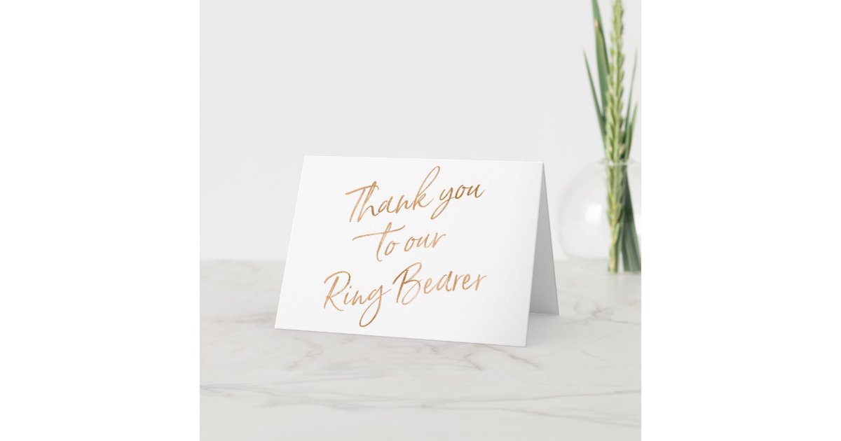 Thank you to our Ring Bearer Rose Gold Faux Foil Card | Zazzle