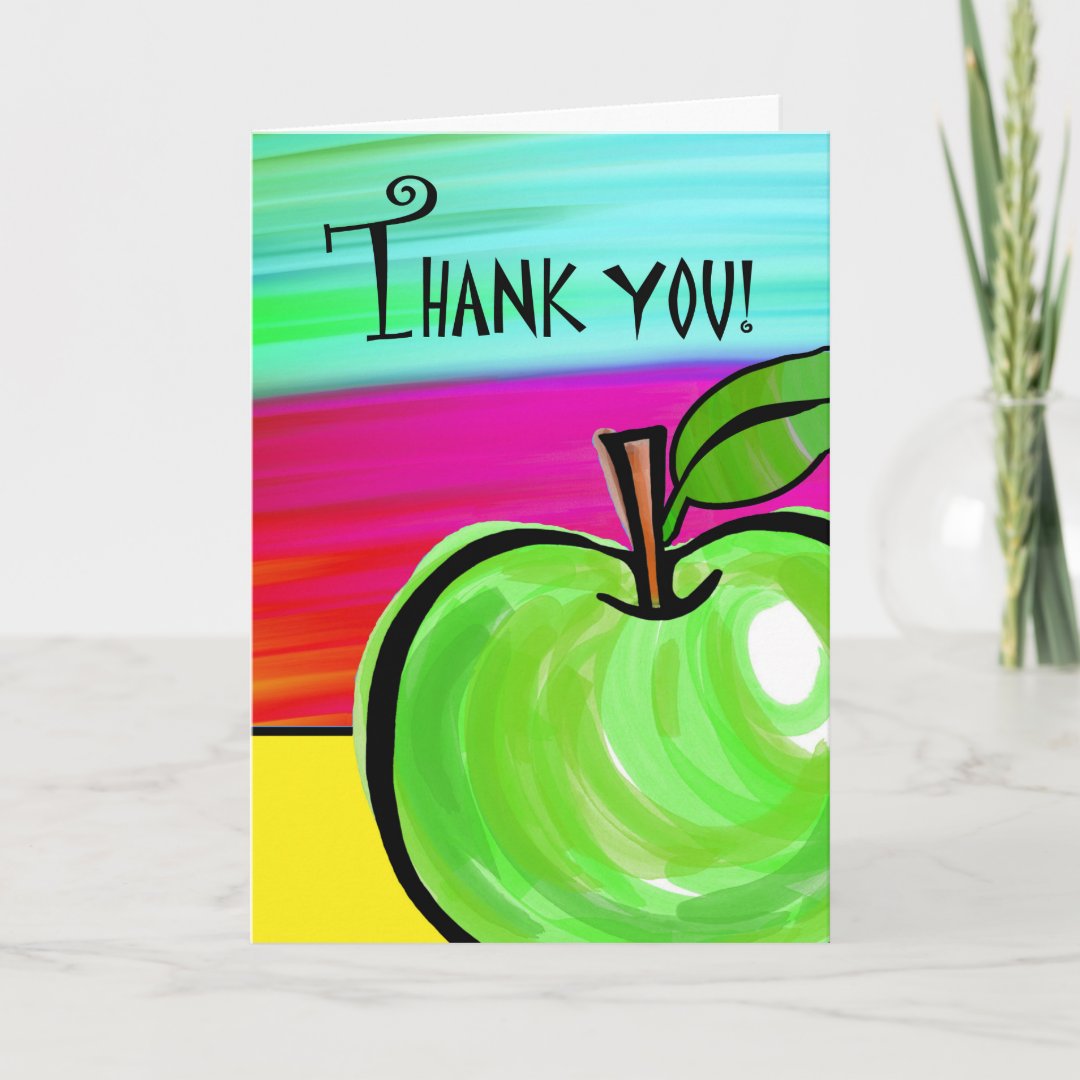 Thank You to Teacher, Green Apple Greeting Card | Zazzle