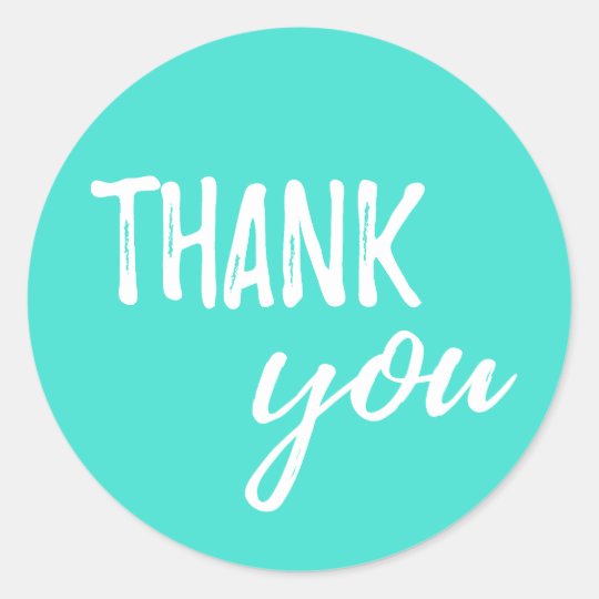 Thank You Turquoise White Brushstroke Typography Classic Round Sticker ...