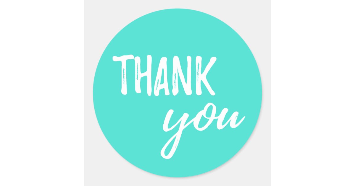 Thank You Turquoise White Brushstroke Typography Classic Round Sticker ...