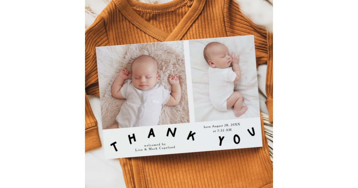 Thank You Typography Birth Announcement Photo | Zazzle