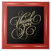 Thank You Typography Black & Red Frame Ceramic Tile | Zazzle