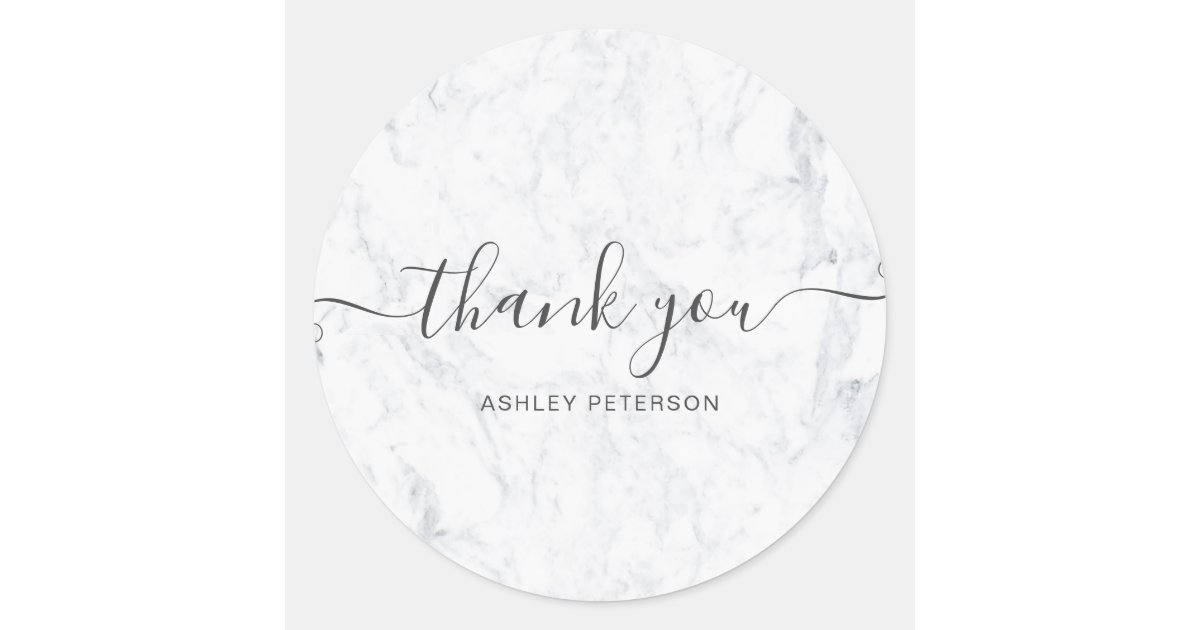 Thank you typography elegant chic white marble classic round sticker ...