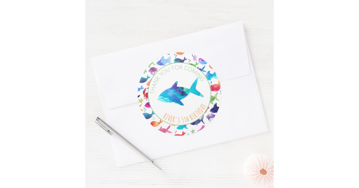 Thank You Under The Sea Rainbow Watercolor Fish Classic Round Sticker ...
