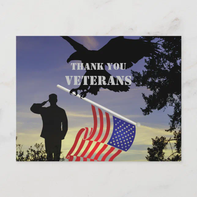 Thank you Veterans American Flag Eagle Postcard | Zazzle