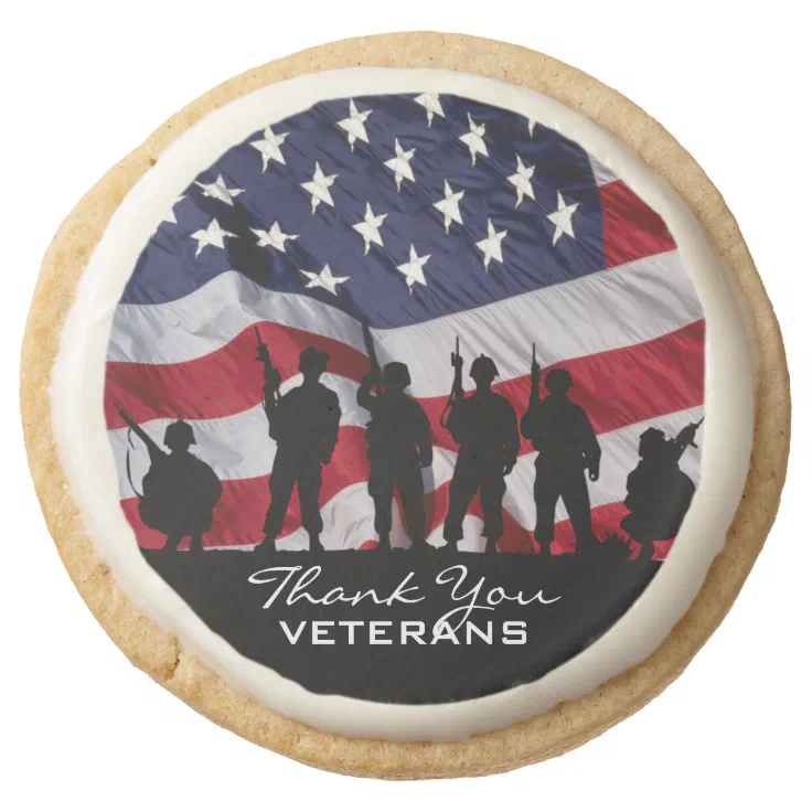 Thank you Veterans - Soldiers silhouette Round Shortbread Cookie | Zazzle