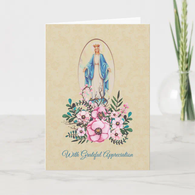 Thank You Virgin Mother Mary with Flowers Holiday Card | Zazzle