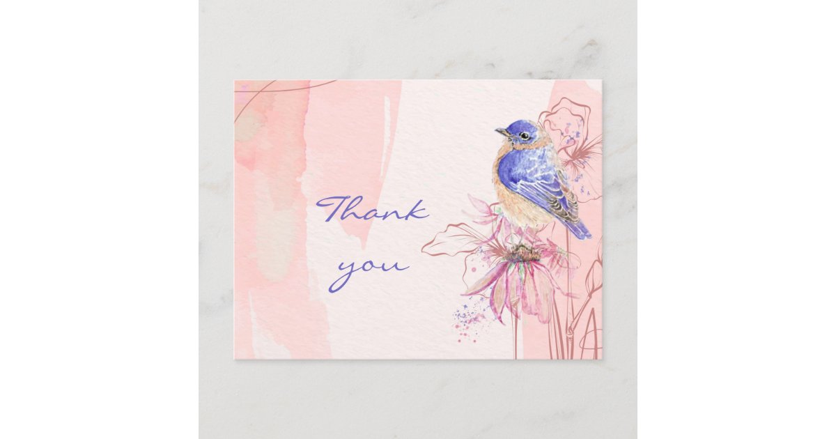Thank you Watercolor Bluebird Bird Garden Postcard | Zazzle