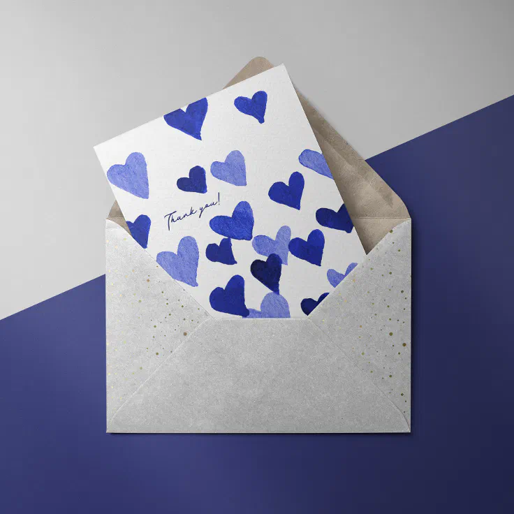Thank you Watercolor Hearts – blue Card | Zazzle