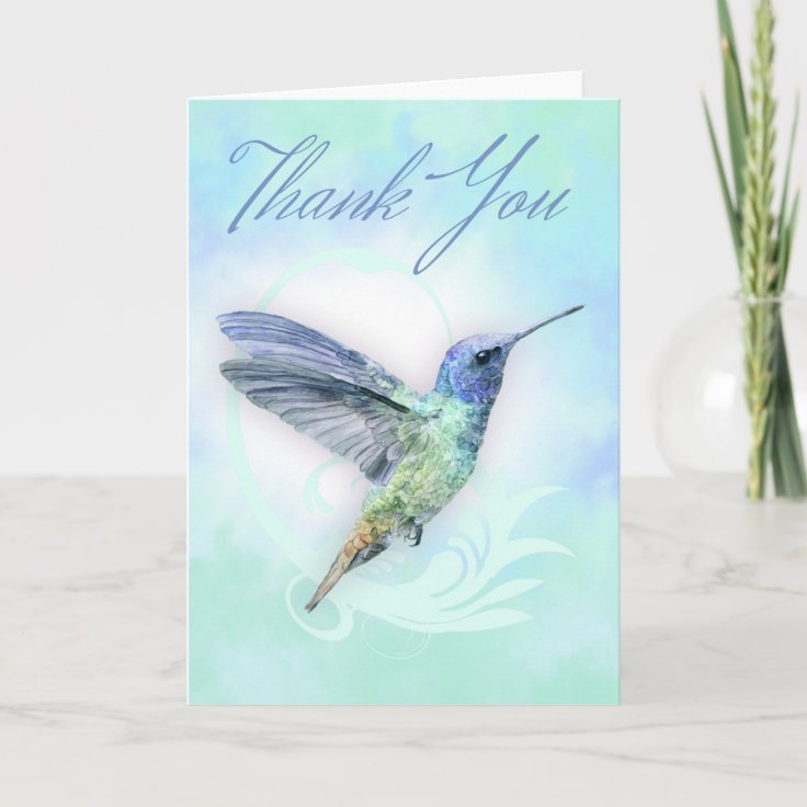 Thank You - Watercolor Hummingbird Print Card | Zazzle