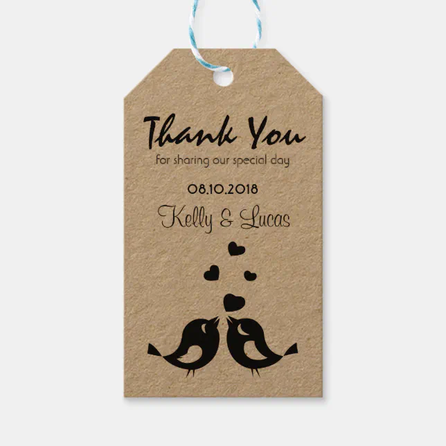 Thank You Wedding Favor Tag With Love Birds | Zazzle