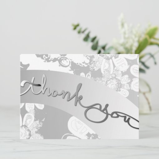 "Thank you!" White Floral&Grey Thank You Card | Zazzle