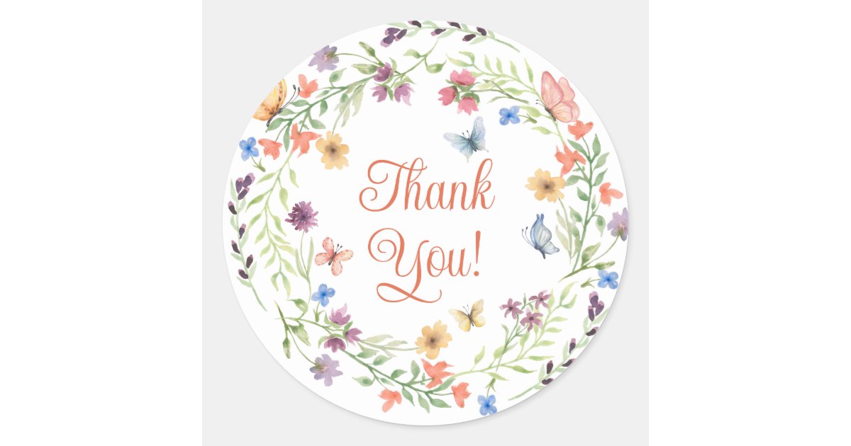 Thank You Wildflowers Butterflies Sticker | Zazzle