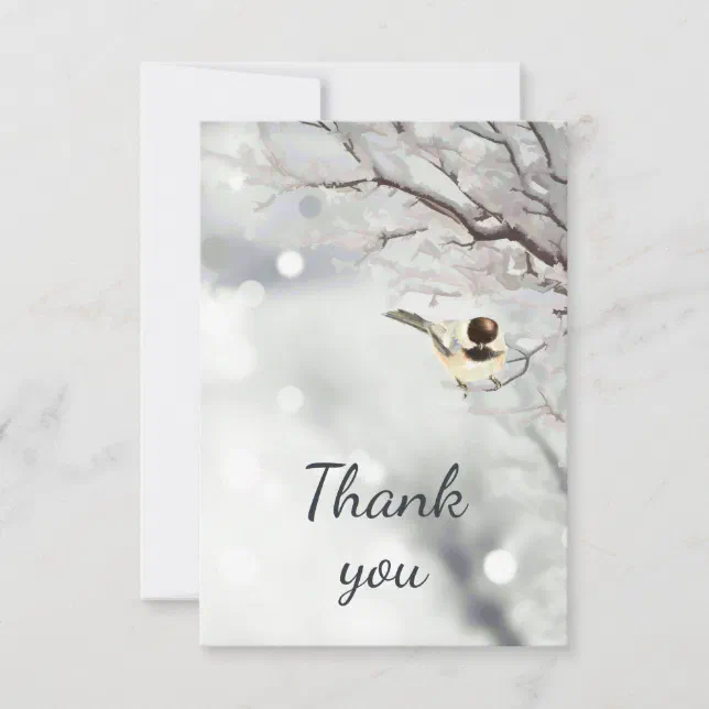 Thank You Winter Frosty Trees Chickadee Bird Art | Zazzle