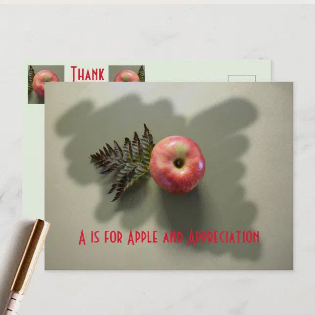 Thank You with an Apple Postcard | Zazzle