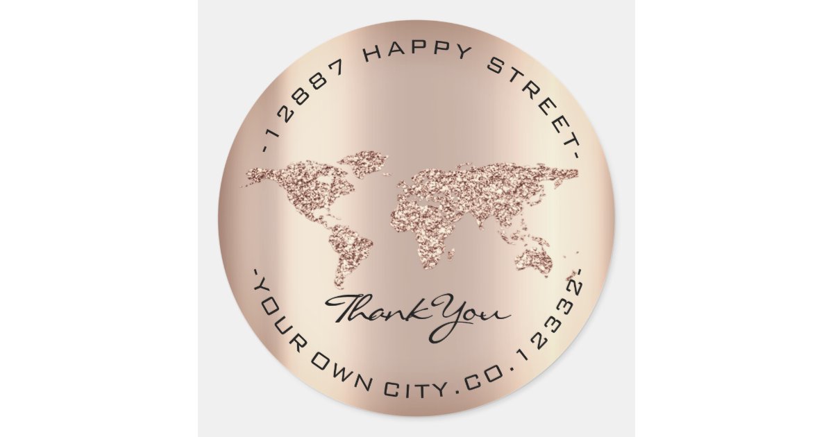 Thank You World Map Earth Globe Rose Gray Classic Round Sticker | Zazzle