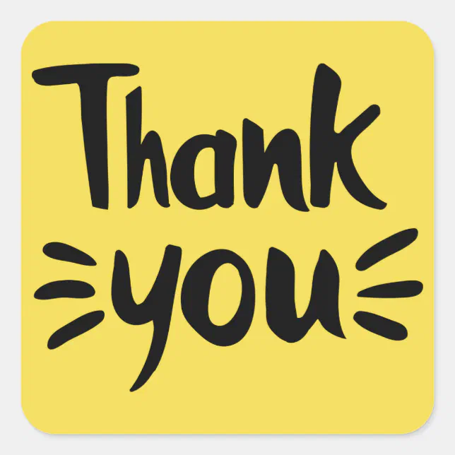Thank You Yellow And Black Wedding Party Square Sticker | Zazzle