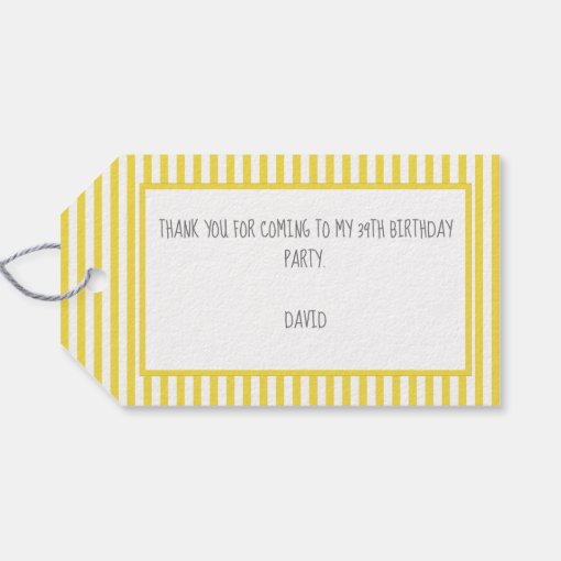 Thank You: Yellow/White Simple Stripes Pattern Gift Tags | Zazzle