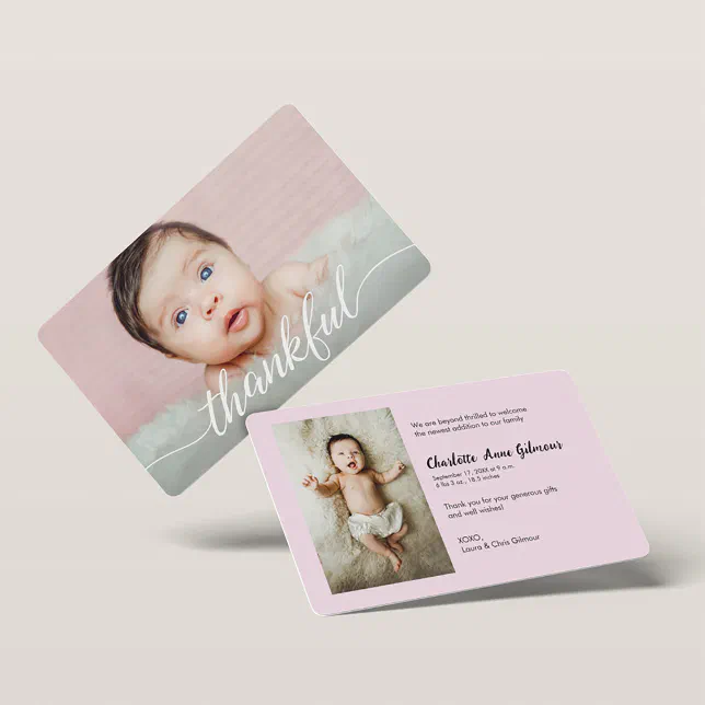 Thankful Baby Girl Photos Pink Baby shower Invitation | Zazzle