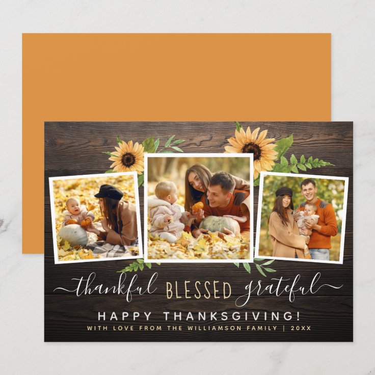 Thankful Blessed Grateful | Family Thanksgiving Invitation | Zazzle
