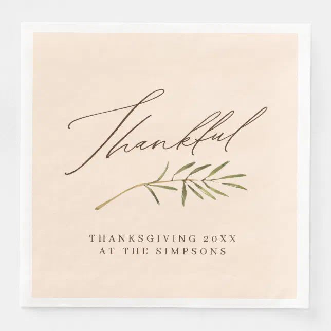 Thankful Calligraphy & Leaves Family Thanksgiving Paper Dinner Napkins ...