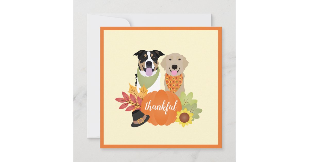 Thankful Dogs Thanksgiving Harvest Pumpkins Card | Zazzle