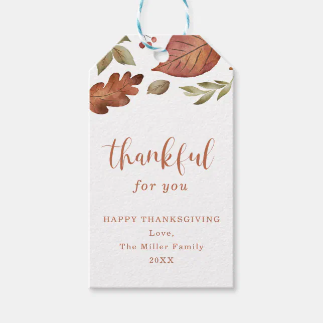 Thankful For You Falling Leaves Tag | Gift Tag | Zazzle