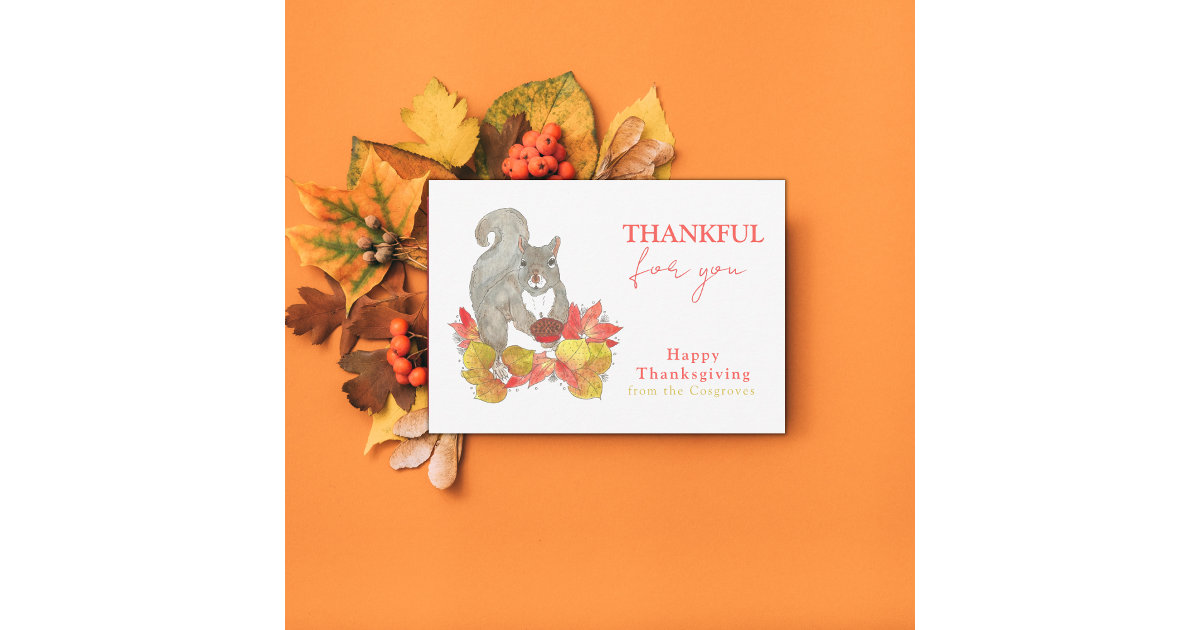Thankful for You Squirrel Thanksgiving Thank You Card | Zazzle