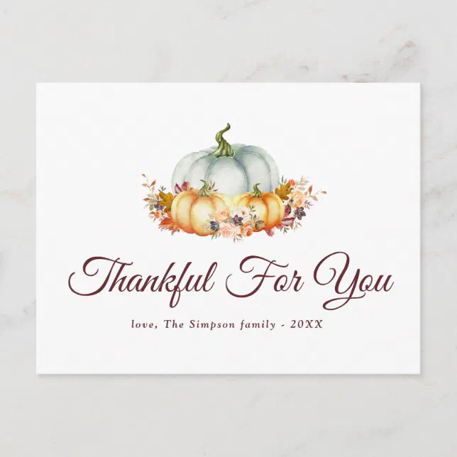 Thankful for you | thanksgiving holiday postcard | Zazzle