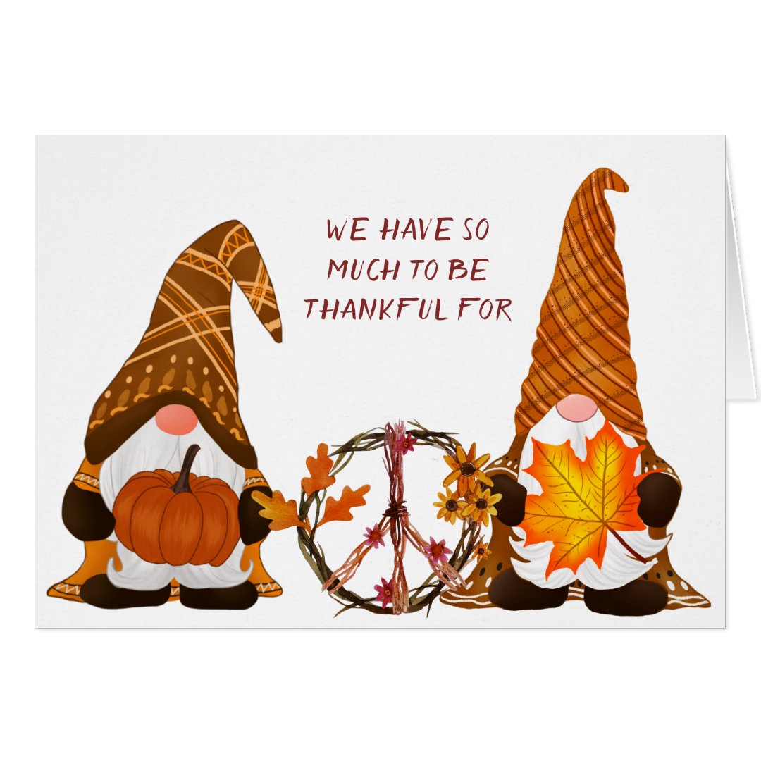 Thankful Friendship Gnomes Thanksgiving Card | Zazzle