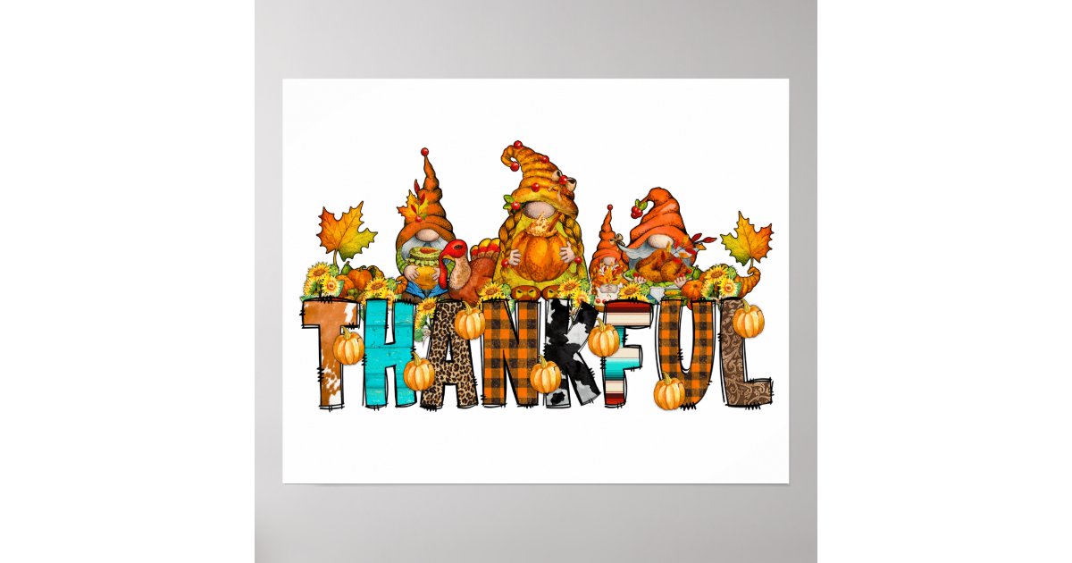 Thankful Gnomes Fall Thanksgiving Autumn Pumpkins Poster | Zazzle