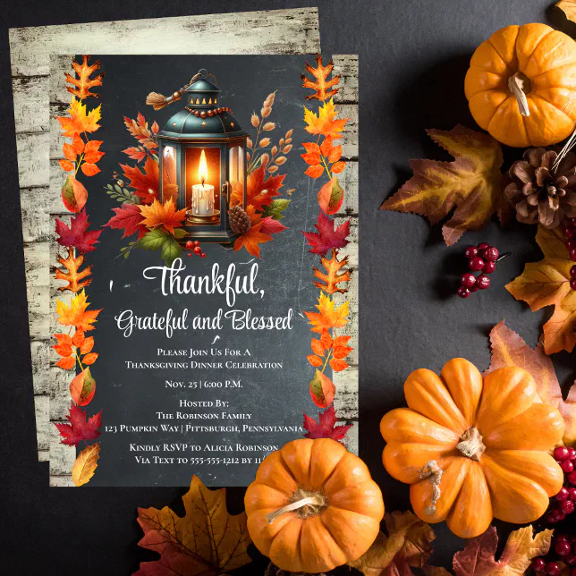Thankful Grateful and Blessed Thanksgiving Dinner Invitation | Zazzle