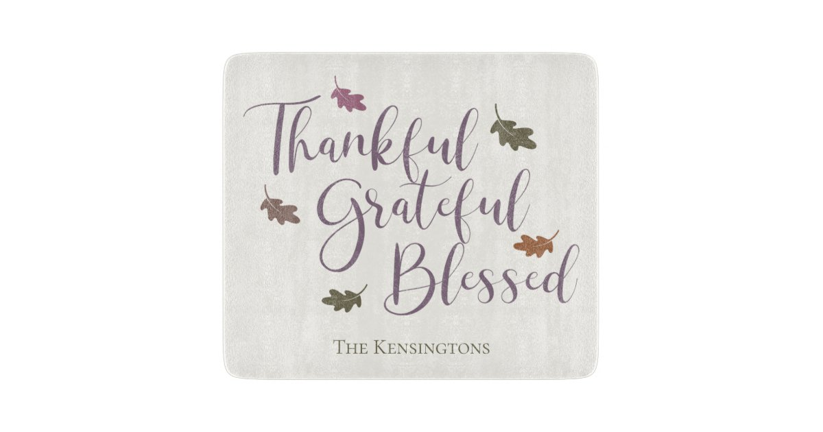 Thankful Grateful Blessed Autumn Leaves Typography Cutting Board | Zazzle
