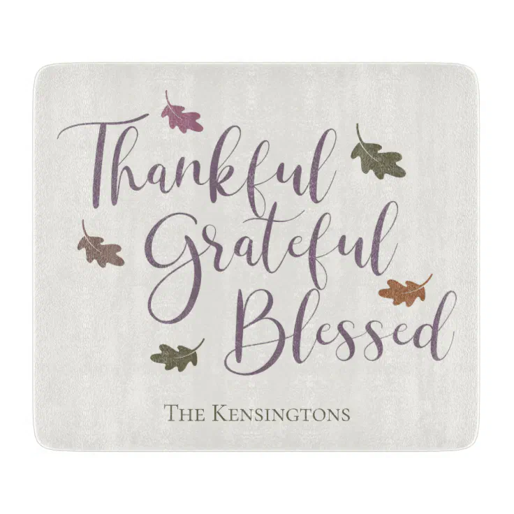 Thankful Grateful Blessed Autumn Leaves Typography Cutting Board | Zazzle