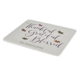 Thankful Grateful Blessed Autumn Leaves Typography Cutting Board | Zazzle