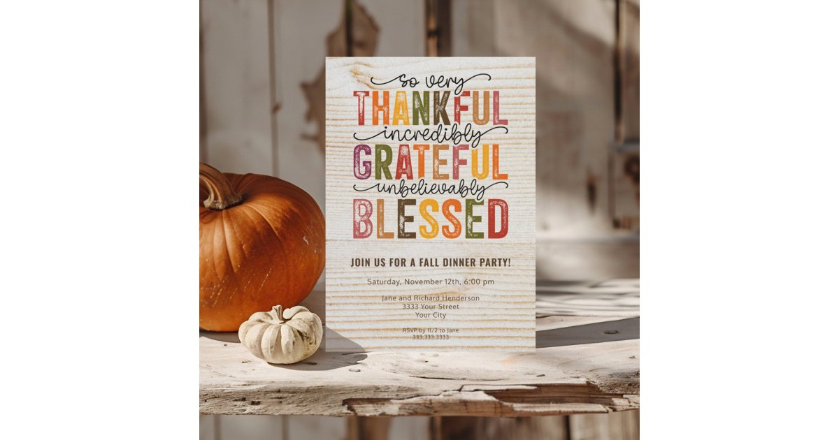Thankful Grateful Blessed Fall Dinner Party Invitation | Zazzle