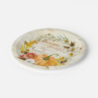 Thankful Grateful Blessed Fall Harvest Family Wood Paper Plates | Zazzle