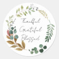 Thankful Grateful Blessed Fall Leaf Rustic Modern Classic Round Sticker ...