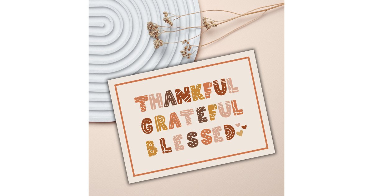 Thankful Grateful Blessed Fall Modern Colorful Thank You Card | Zazzle