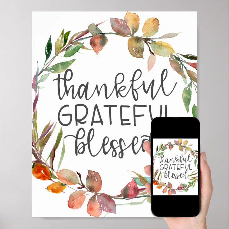 Thankful Grateful Blessed Fall Poster Print | Zazzle