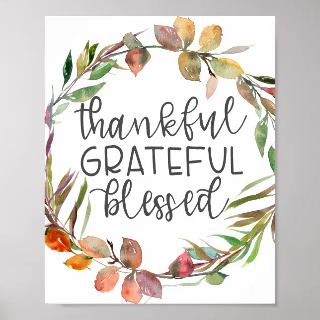 Thankful Grateful Blessed Fall Poster Print | Zazzle