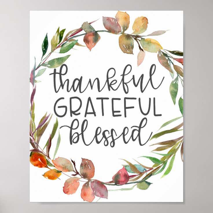 Thankful Grateful Blessed Fall Poster Print | Zazzle
