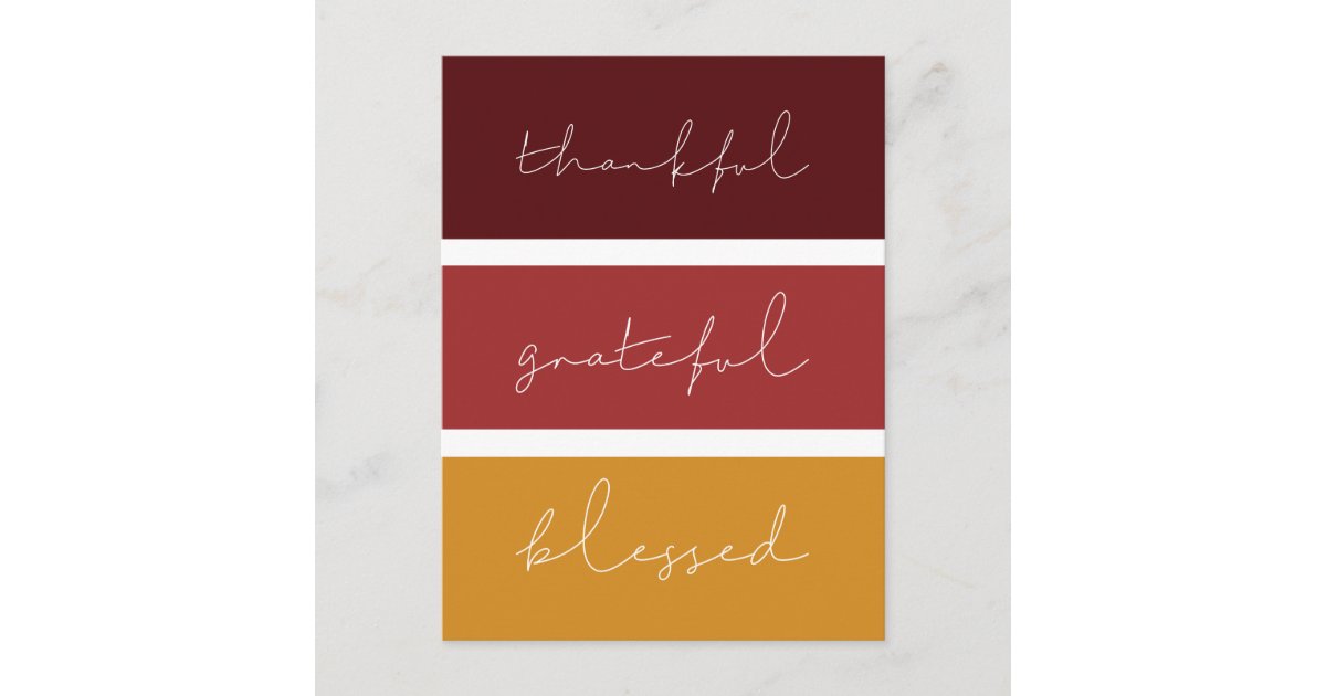 Thankful Grateful Blessed Modern Thanksgiving Postcard | Zazzle