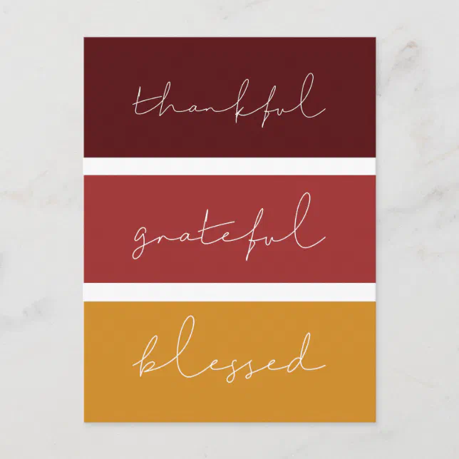 Thankful Grateful Blessed Modern Thanksgiving Postcard | Zazzle