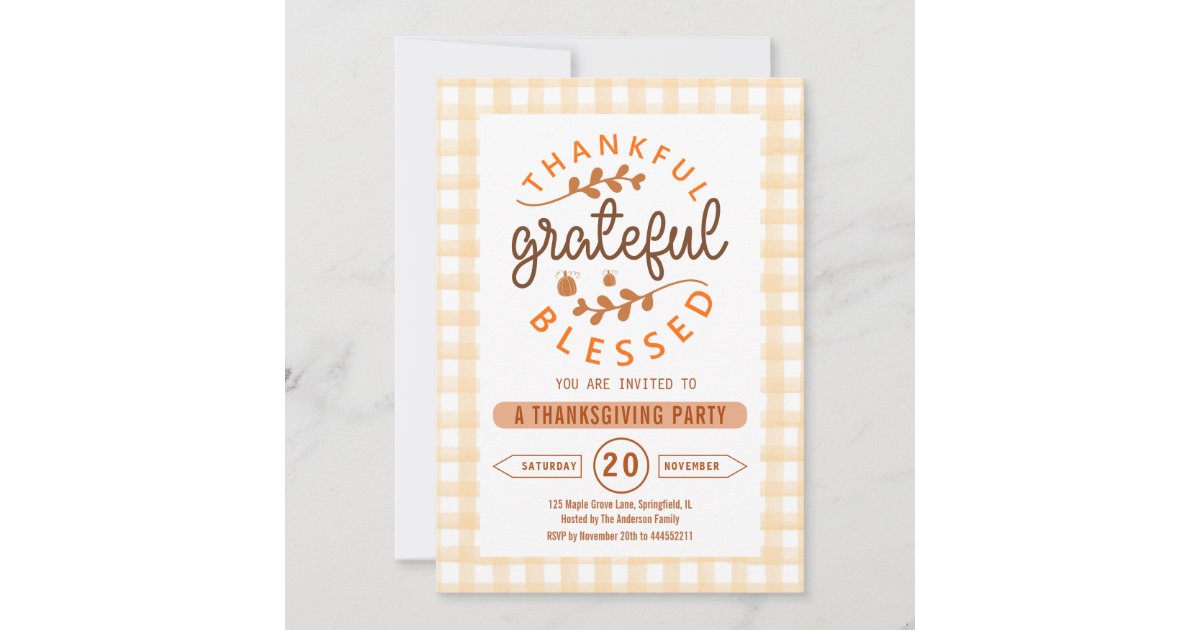 Thankful Grateful Blessed Thanksgiving Party Invitation | Zazzle