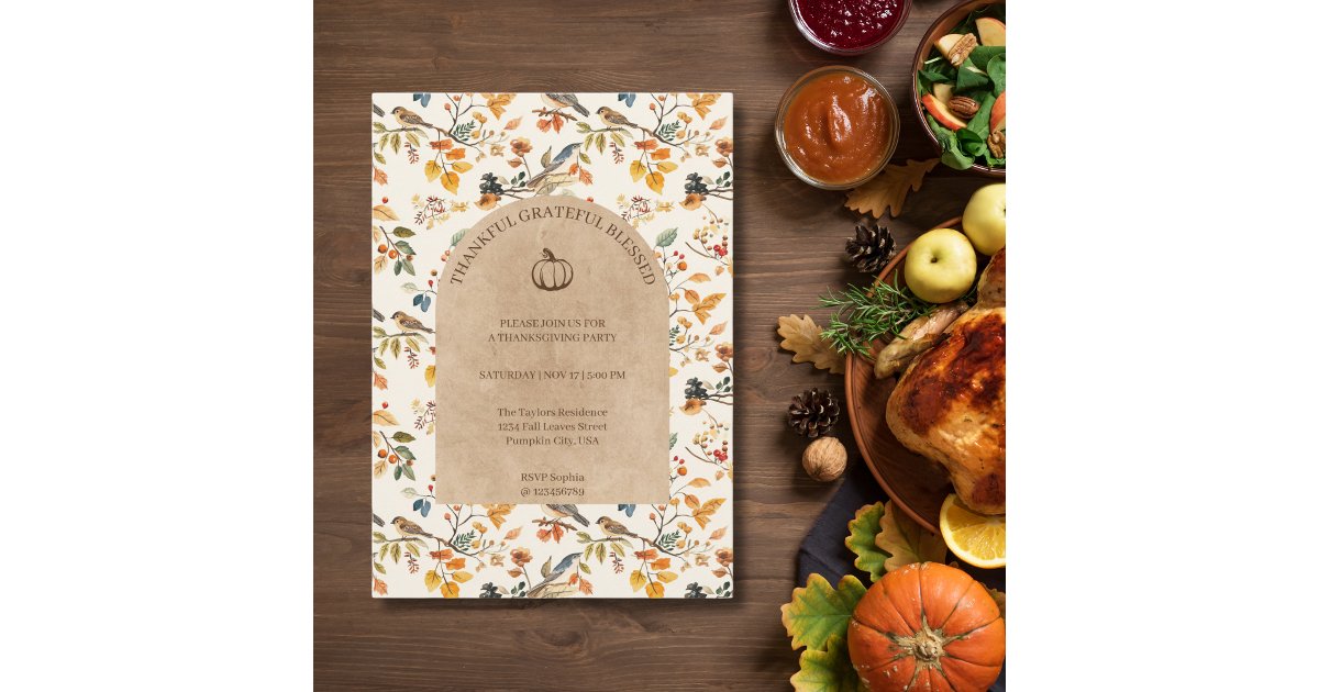 Thankful Grateful Blessed Thanksgiving Party Invitation | Zazzle