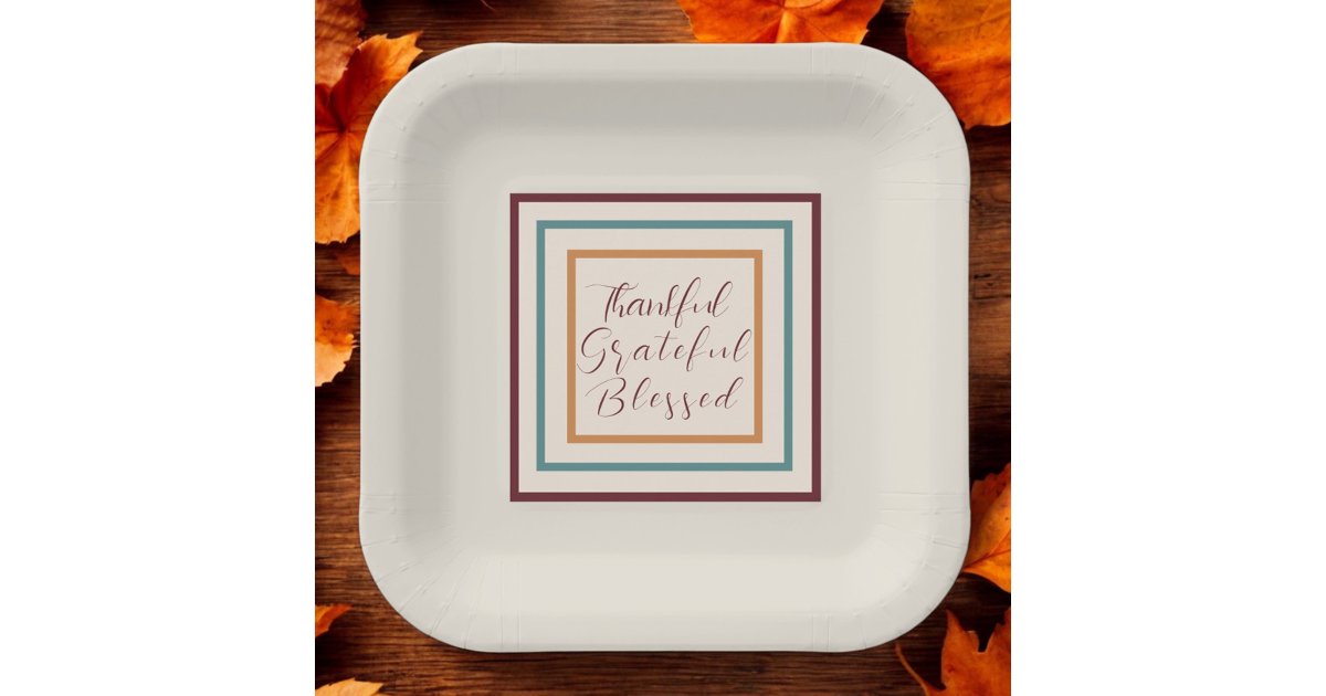 Thankful Greatful Blessed Thanksgiving Fall Paper Plates | Zazzle