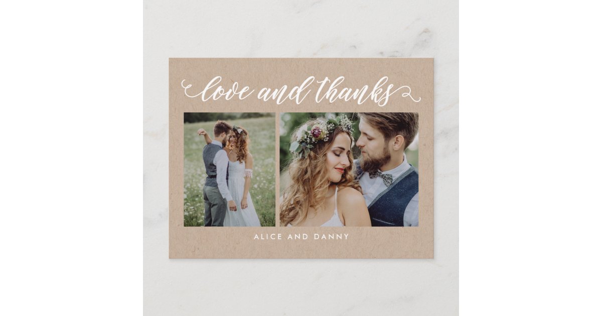 Thankful Love Thank You Postcard Kraft | Zazzle