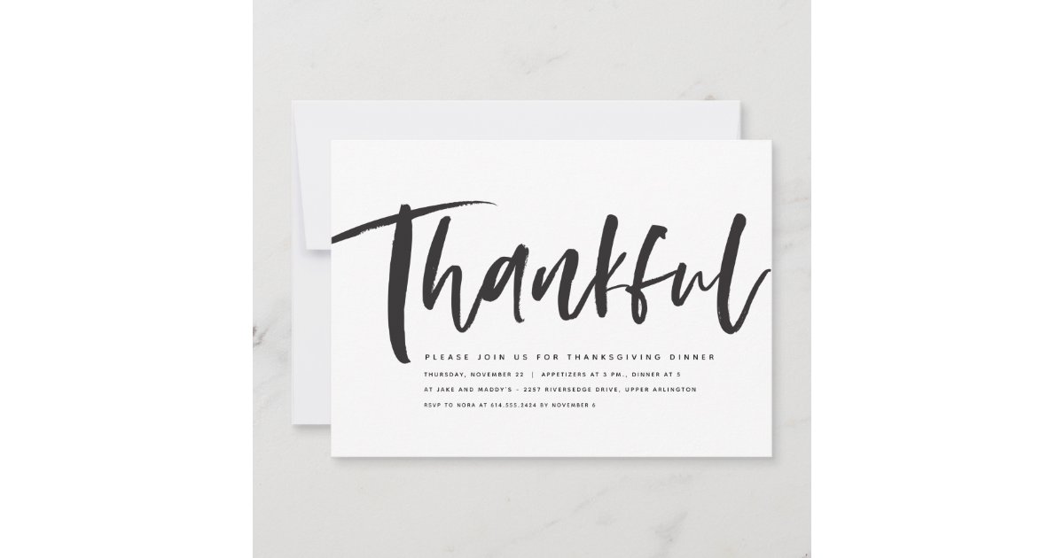 Thankful modern script Thanksgiving invitation | Zazzle